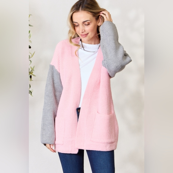 BiBi | Sweaters | Bibi Designer Blush Gray Ribbed Contrast Open Front ...